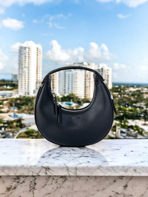 Black Mira Crescent Leather Luxury Bag By Nikoza Collection