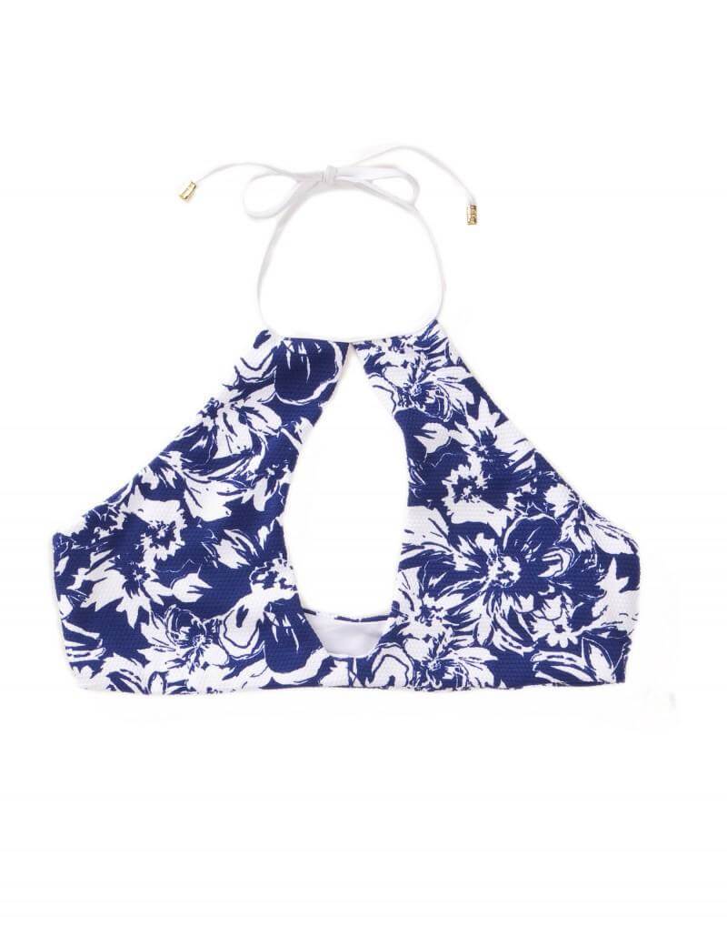 Beach Bunny Basics Blue Floral Highneck Halter Top & Very Cheeky Tanga